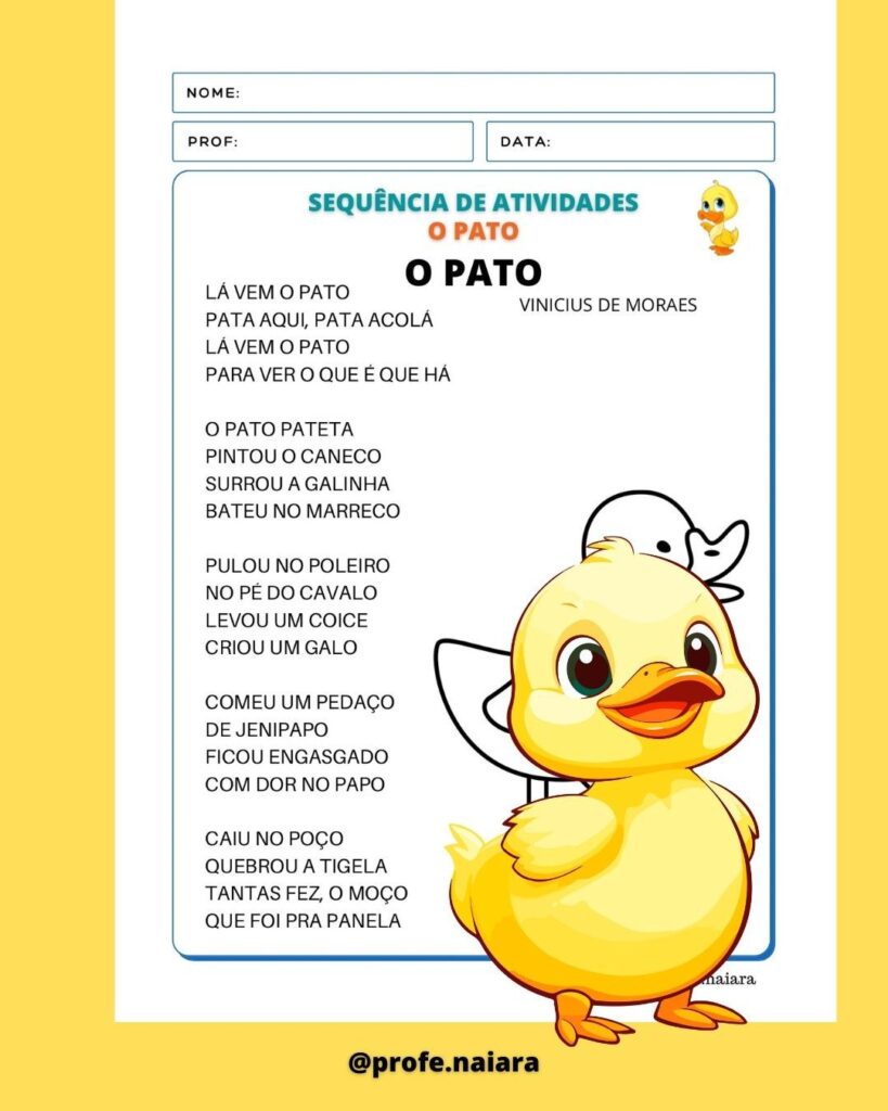 Sequências didáticas O Pato Vinicius de Moraes – Naiara Materiais ...