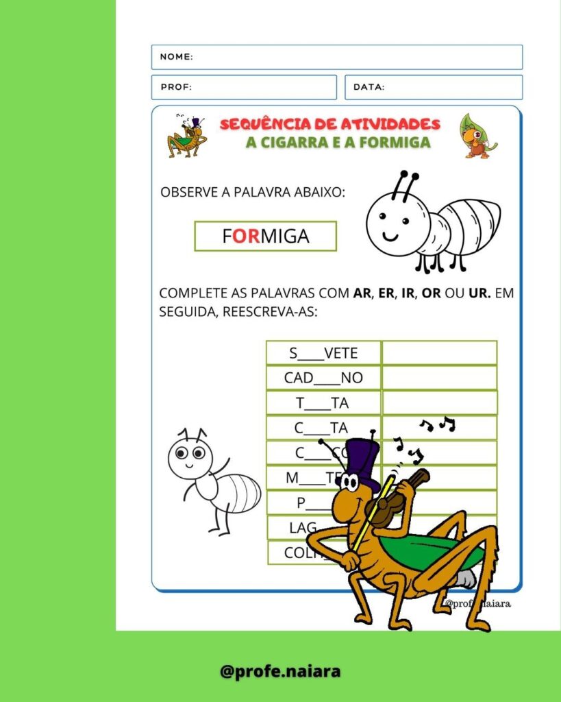 Sequência de atividades A cigarra e a Formiga – Naiara Materiais ...